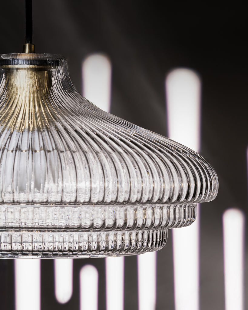 Brookfield Large Pendant Light Fluted Glass Antique Brass | Lighting