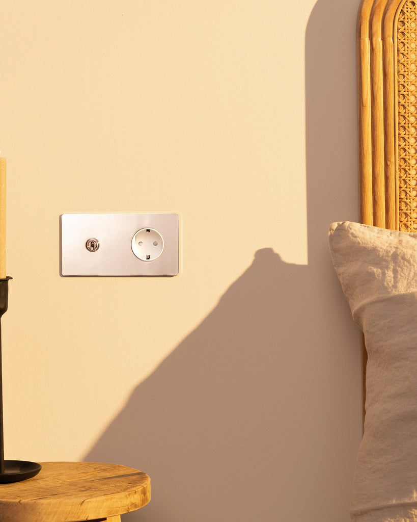 Double Toggle & Schuko Module Round Polished Nickel White | Switches ...