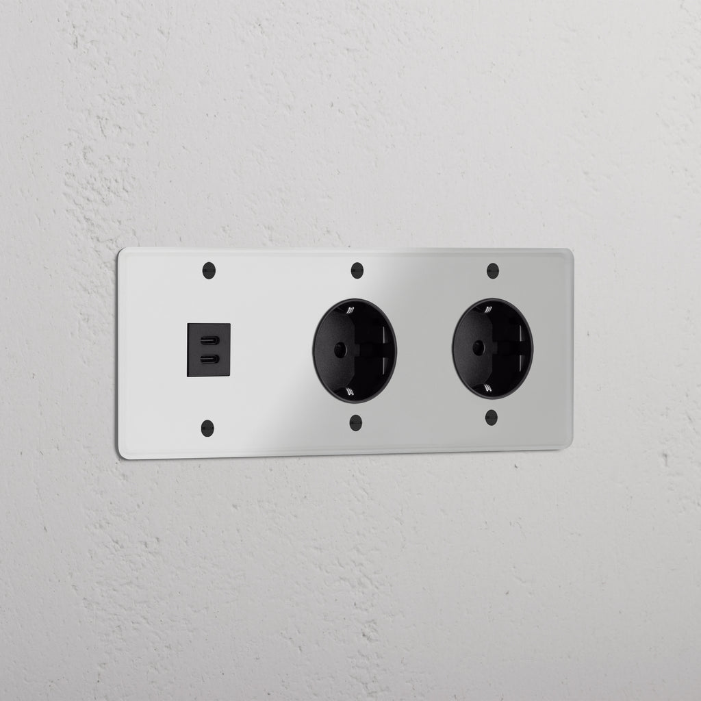 Triple USB-C 30W + Schuko Socket | Clear & Black | Corston