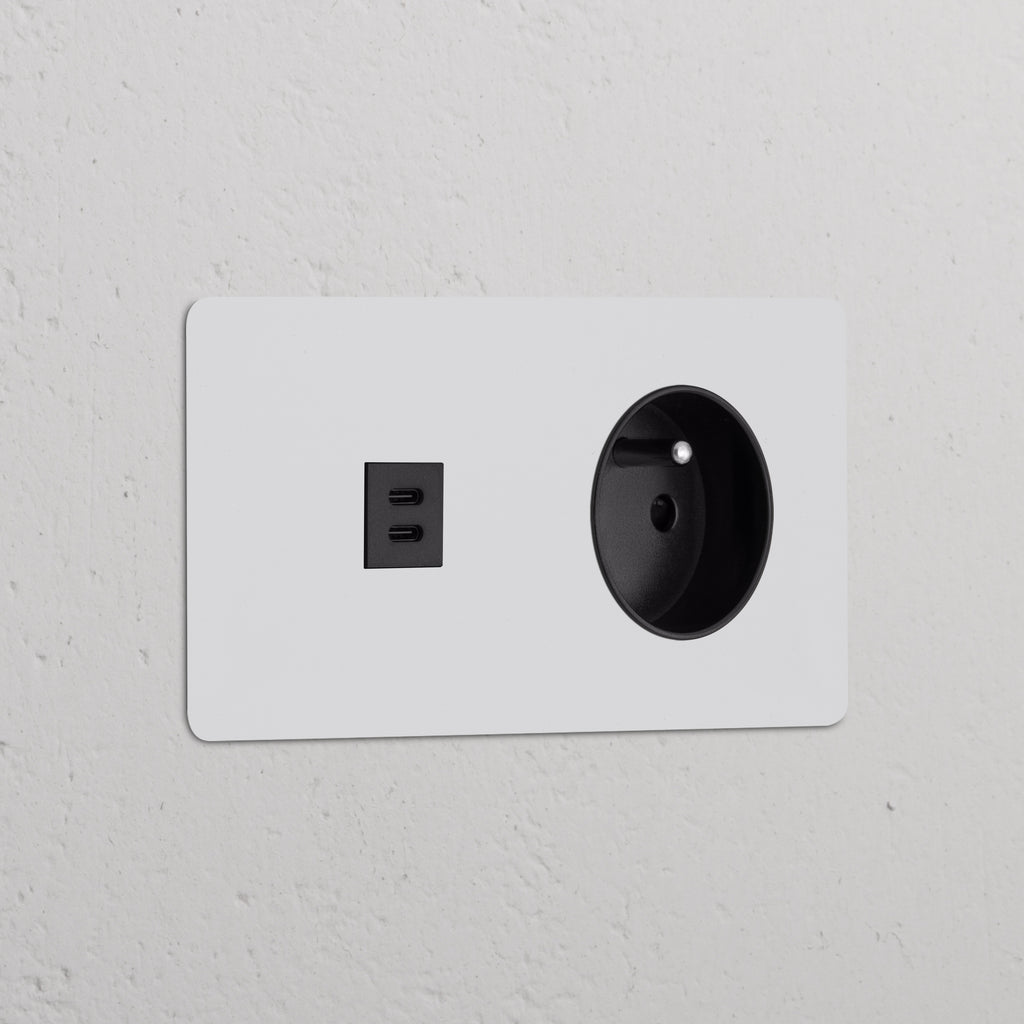 Double USB 30W & Type E Power Module Round Paintable Black | Switches ...