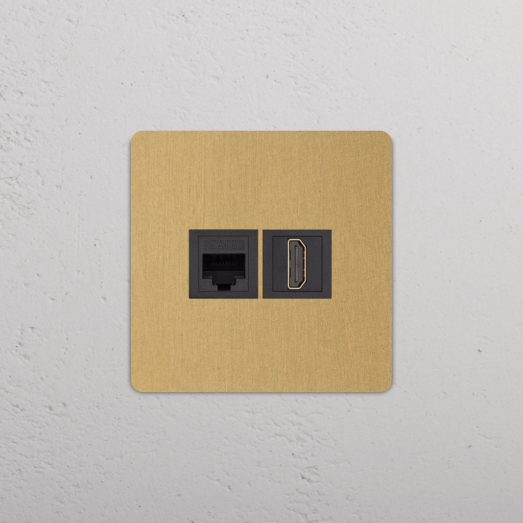 Grove Single RJ45 & HDMI Socket - Antique Brass | Black