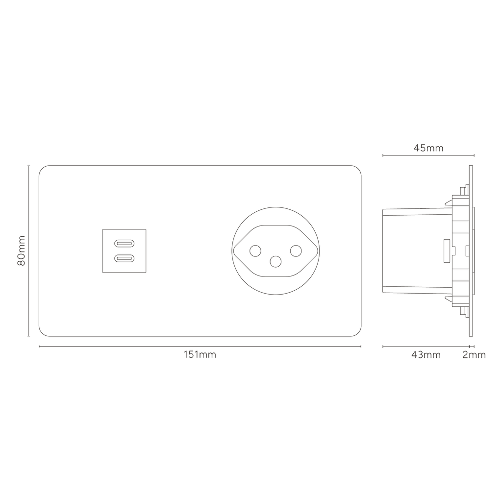 Double USB 30W & Type J Power Module Round Paintable Black | Switches ...