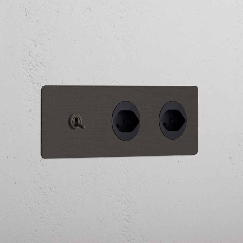 Triple Toggle & 2x Swiss Module Round Bronze Black | Switches & sockets