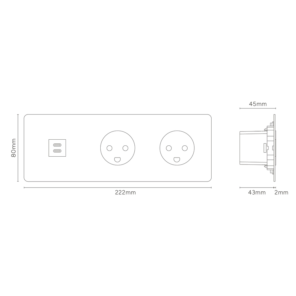 Triple USB 30W & 2x Type K Power Module Round Paintable Black ...