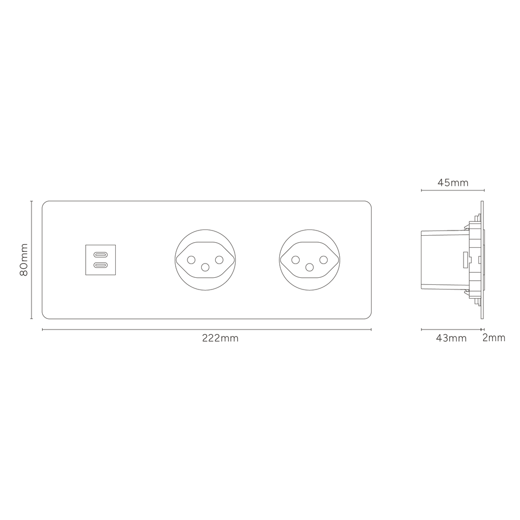 Triple USB 30W & 2x Type J Power Module Round Paintable Black ...